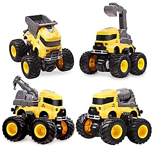 WOCY 4 Pack Pull Back Cars, Construction Truck,Excavator Toys for Boys, Friction Powered Push and Go Toy Cars Trucks for Toddlers, Kids,3+ Year Old Boys Girls (4PCS)