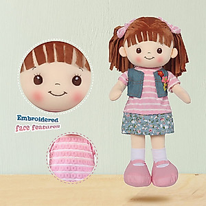 Linzy Toys, 16" Little Sweet Hearts Interactive Soft Plush RAG Doll, Embroidered FACE & Removable Clothes, Educational Doll, Muñecas de trapo para niña, First Doll for Kids (90958) , Floral