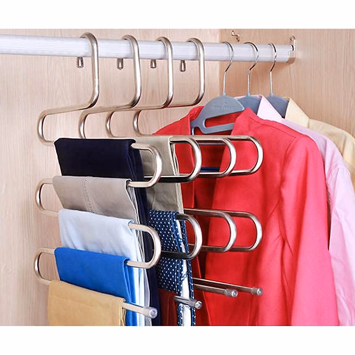 2 Pack Organizer Hangers, Space Saving Closet Hangers 5 Layers Multi-Functional Pants Rack | Organizer Racks for Clothes, Trousers Scarves, Leggings