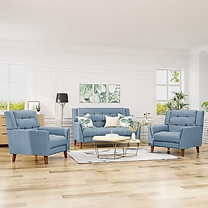 Christopher Knight Home Evelyn Mid Century Modern Fabric Arm Chair and Loveseat Set, Blue
