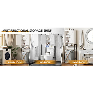 Over Toilet Storage with 2-Door Design Over The Toilet Storage Cabinet with Shelves Bathroom Organizers and Storage with Anti-Tip Device Over Toilet Organizer for Bathroom,Restroom,Laundry White