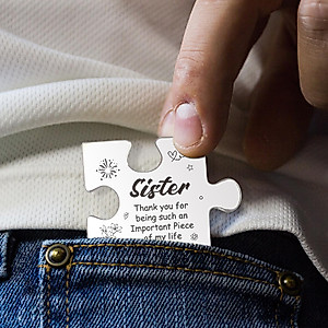 FTONENI Pocket Token Gifts for Sister Birthday Christmas Gifts from Sister Brother Long Distance Relationship Thank You Gifts Puzzle Piece Keepsake with PU Leather Keychain - PTA03