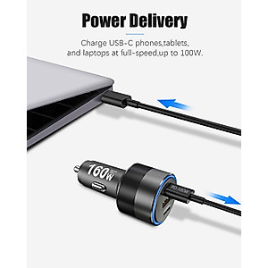 160W USB C Car Charger Fast Charging Cigarette Lighter PD3.0 100W PPS 45W QC5 30W Type C Car Charger for MacBook Pro Air Laptop iPad iPhone 14 13 12 Pro Samsung S23 S22 (with 100W USB C Cable)