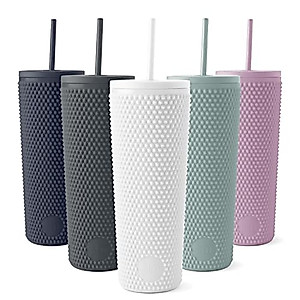 Simple Modern Plastic Matte Studded Tumbler with Lid and Straw | Reusable BPA Free Iced Coffee Cups Double Wall Smoothie Cup | Gifts for Women Men Him Her | Classic Collection | 24oz | Winter White