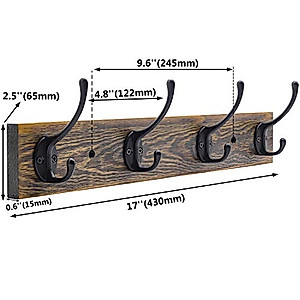 IBosins Wall Mounted Coat Rack, Entryway Hanging Coat Rack, Metal Wood Coat Rack with 4 Black Literary Rustic Hooks Rail for Coat, Scarf, Bag, Towel, Key, Cap, Cup, Hat (Brown)