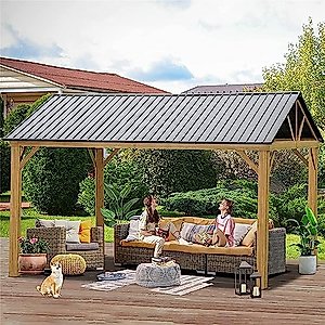 Goohome 12'x14' Hardtop Gazebo Outdoor Aluminum Gazebo with Galvanized Steel Gable Canopy, Outdoor Permanent Hard Top Waterproof Pergola for Shade and Rain for Lawn, Backyard, Deck, Poolsides