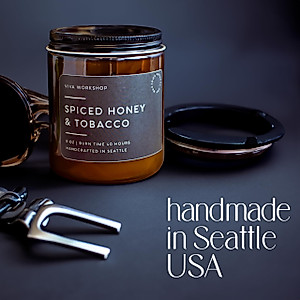 Spiced Honey & Tobacco Scented Candle for Home – Handcrafted in USA – Aroma Candle for Relaxing, Best Birthday Gift, Boyfriend Gift, Dad & Friend Gift – Natural Soy Wax Scented Candles for Women & Men
