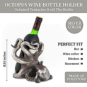 Octopus Wine Holder Figurine Countertop Bar Decor Octopus Sculpture Single Wine Holder (Sliver)
