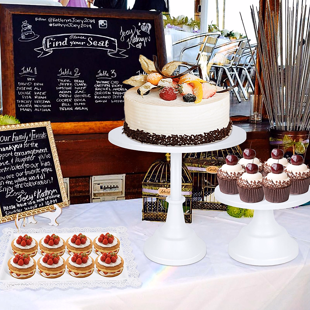 tchrules Cake Stands Set,Metal Dessert Table Display Stands, Tiered Cupcake Holder with Dessert Trays, Round Cake Stand Serving Plate for Party Wedding Birthday Celebration (White)