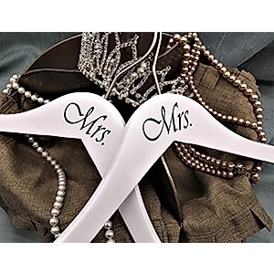 NAHANCO MRSMRS20117 Same Sex, Gay Pride Hanger Set, White Wood Hangers with Black Imprint (Mrs. and Mrs.), 17” (2-Piece Set)