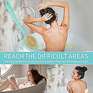 Olpchee Long Handle Bath Shower Body Brush Back Scrubber with Super Soft Nylon Bristles (Blue)