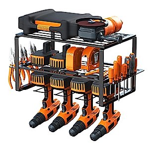 Musskey Power Tool Organizer, Drill Holder Wall Mount - Garage Tool Organizers and Storage,3 layer Heavy Duty Metal Tool Shelf, Utility Storage Rack for Cordless Drill, Perfect for Father's Gift