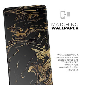 DesignSkinz Black & Gold Marble Swirl V12 Protective Vinyl Decal Wrap Skin Cover Compatible with The Samsung Galaxy S20 (Screen Trim & Back Glass Skin)