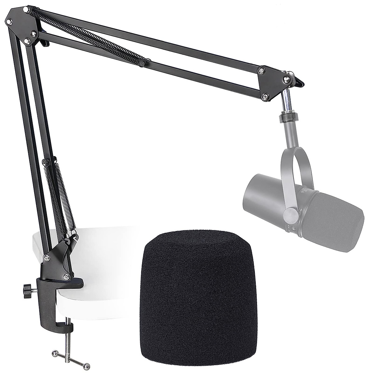 SUNMON Shure MV7 Boom Arm Mic Stand with Pop Filter, Adjustable Suspension Boom Scissor Arm Stand with Pop Filter Compatible with Shure MV7, Shure MV7X adn SM7B Microphone by SUNMON