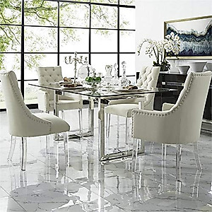 Posh Living Colton Linen Fabric Dining Side Chair with Acrylic Legs - Cream/White (Set of 2)