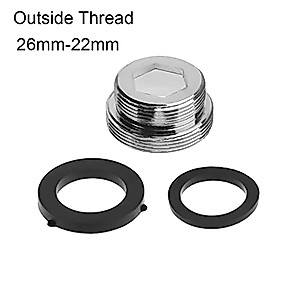 Tap Aerator Connector Outside Thread Water Saving Adaptor with Gasket, for Kitchen Faucet 16/18/20/22/24/28/mm to 22mm (Size : Outside 26mm 22mm)