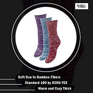 1SOCK2SOCK - Women's Warm Fuzzy Thermal Turkish Cotton Crew Socks - Cold Weather & Hiking (Red-Blue-Purple, Medium)