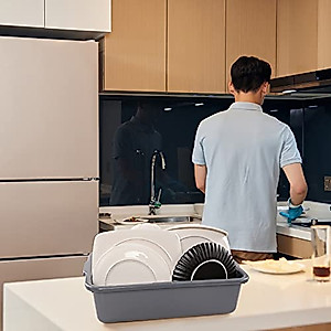 Rinboat 13 L Plastic Commercial Bus Tubs, Grey Plastic Dishwashing Tub, 4 Packs