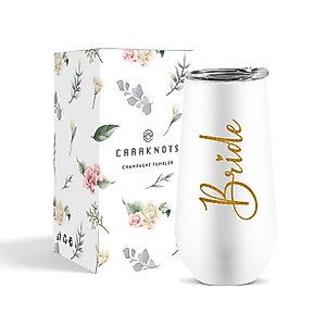 CARAKNOTS 6 OZ Bride Champagne Flutes Bride Gifts Wedding Gifts for Bride Champagne Tumbler Engagement Bridal Shower Gifts for Bride to Be Stainless Steel Champagne Tumbler Cup White 6 OZ