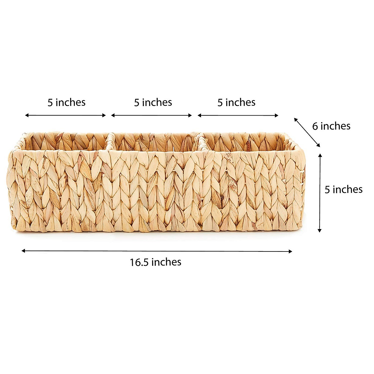 Americanflat Natural Rectangular Woven Water Hyacinth Storage Basket - Hand-Woven - Toilet Topper Baskets - Home Organizer Basket - Water Hyacinth Material - Use on Bathroom Vanity, Countertop