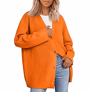 LILLUSORY Women Oversized Cardigan Sweater Fall Outfits Cloth Fashion V Neck Knit Button Front Casual Trendy Tops Orange Medium