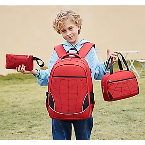 Gikizzi Boys School Backpack for Boys Backpack with Lunch Box Anime Backpack School Bag Bookbag Backpack Set for Boy Girls (Red)