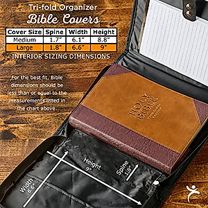 Christian Art Gifts Jesus Fish Badge Men/Women Tri-Fold Organizer Bible Cover Zipper Closure, Black Canvas, Large