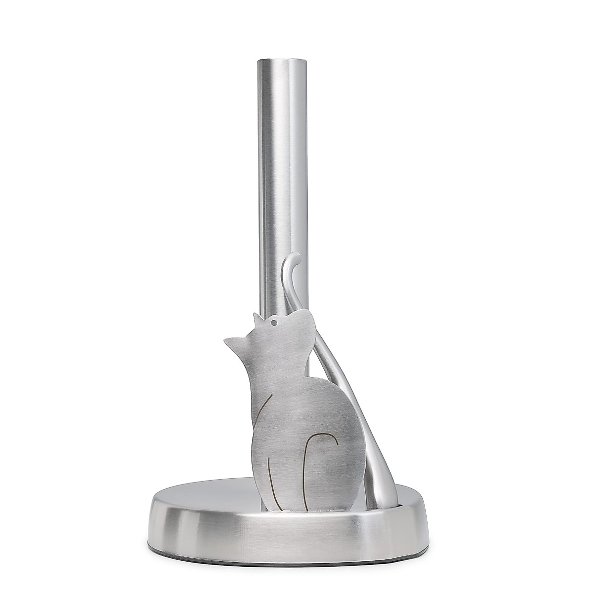 Everyday Solutions Meow Paper Towel Holder - Stainless Steel, Countertop Paper Towel Dispenser - with Tension-Spring for Single Handed Use - Featuring Cute Animal Tail Design - Great for Pet Lovers