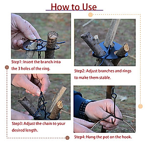 Camping Tripod Board Accessories - Turn Branches into Campfire Tripod for Cooking Portable Camping Gear with Adjustable Chain Camp Grill Accessories Stainless Steel Picnic Hiking Black