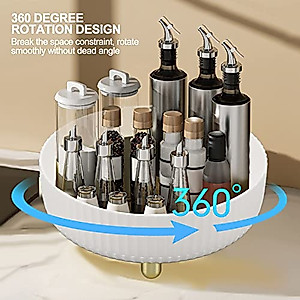360 Degree Rotating Storage Rack Organizer Round Cosmetic Spice Rack Turntable for Kitchen Cabinet Pantry Small (White)