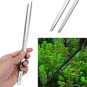 FEITA Aquarium Tweezer Set Long Stainless Steel Curved & Straight Aquarium Feeding Tweezers Scissors Maintenance Tools Kit (3 Pcs)