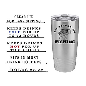 Rogue River Tactical Funny Fishing 20 Oz. Travel Tumbler Mug Cup w/Lid Vacuum Insulated Hot or Cold I'd Rather Be Fishing Bass Fishing Gift Fish (Stainless Steel)