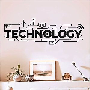 Teens Technology Lettering Wall Art Sticker School Education Science Wall Decal Vinyl Removable Vinyl Wall Mural Poster for Classroom Students Decor TM-33 (Black, 13" H x 40" W)