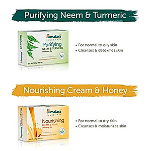 Himalaya Cleansing Bar Soaps Variety Pack, Neem & Turmeric, Almond, Cream & Honey and Cucumber, 4.41 oz, 12 Pack