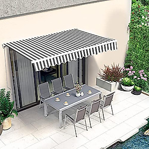 MCombo 13x8 Feet Manual Retractable Patio Door Window Awning Sunshade Shelter Outdoor Canopy (Grey with White Stripes)