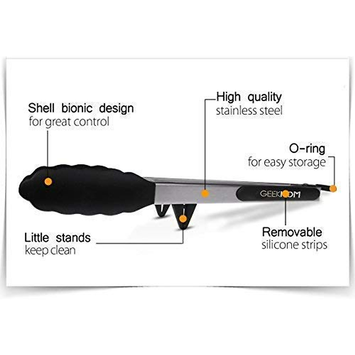 GEEKHOM Silicone Melt Proof 600F Heat Resistant Spatulas Set &amp; Tongs 2pack 9“+12” Silicone Tips Cooking Tongs