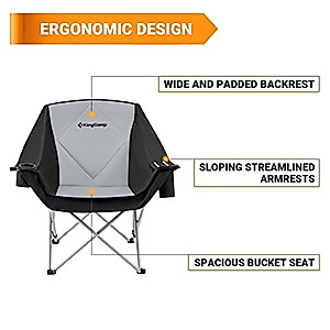 KingCamp Oversized Folding Camping Chair Outdoor Portable Bucket Chair Heavy Duty Extra Large XL Sofa Chair for Adults, Supports 300lbs with Cooler Bag for Sports, Festival, Yard