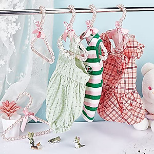 AHANDMAKER 5 Pack Pearl Beads Metal Elegant Clothes Hangers, Small Pet Hanger Plastic Pearl Beaded Clothes Hangers, for Pet Cats and Dogs, Puppet Clothes (Pink)