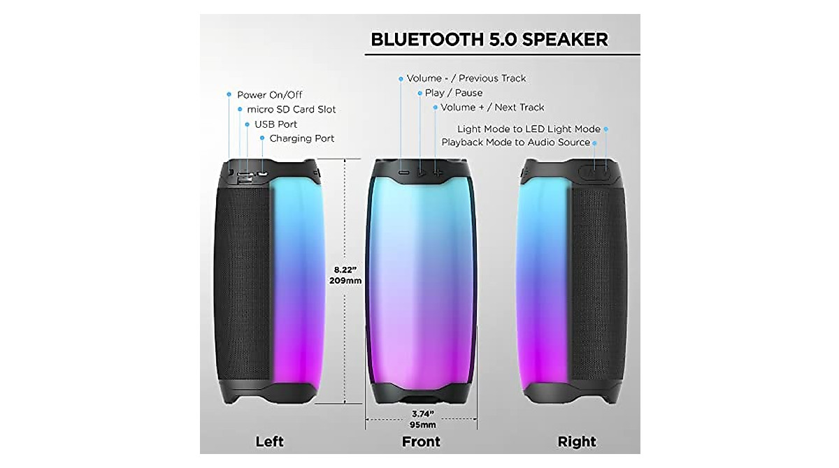 Merkury Thrill Bluetooth Speaker with Lights and Long Battery Life