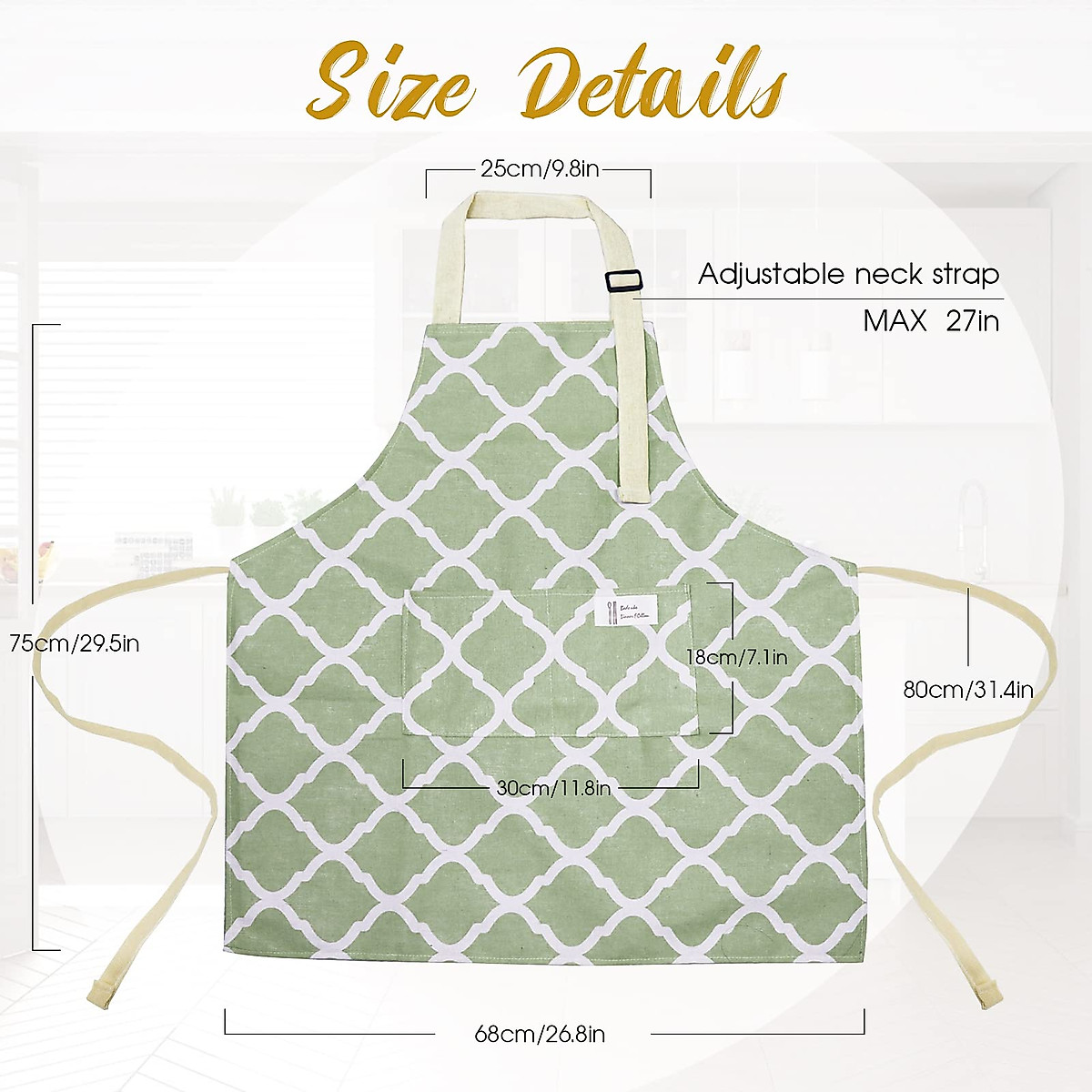 LittleMax 3 Pack Apron for Women with Pockets, Adjustable Cotton Linen Cooking Chef Aprons for Kitchen BBQ Grill