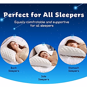 KUCEY Cooling Side Sleeper Pillow for Neck and Shoulder Pain, Luxury Shredded Memory Foam Curved Bed Pillows for Sleeping Set of 2- Adjustable Queen Size- Washable Cover Crescent White