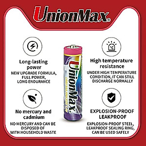 UnionMax AAA Alkaline Battery Super Power Premium LR03/AAA 1.5 Volts 20PCS Paper Pack