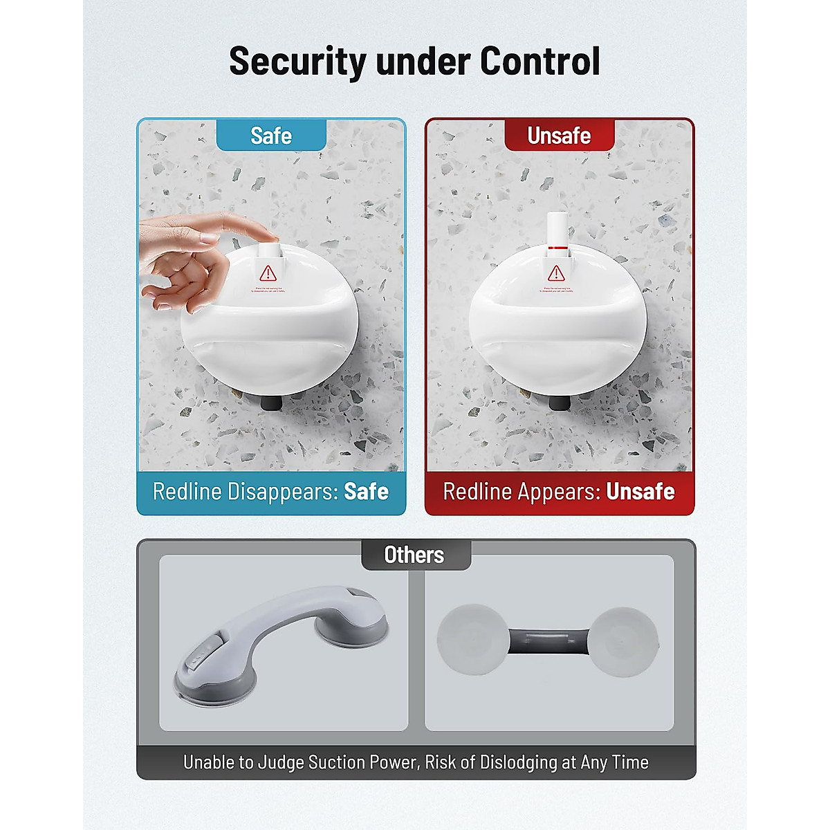 Grab Bars for Bathtubs and Showers, Suction 530 lbs Shower Handles for Elderly Suction, Shower Grab Bars for Seniors, Shower Bars Safety, White, 2 Pack