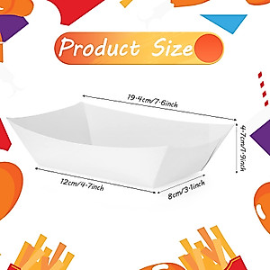 Handepo 300 Pieces Food Trays Bulk Disposable Paper Food Boats Hot Dog Serving Trays White Nacho Trays for Popcorn Taco Snack Fast Food Carnivals Festivals Party Favors Supplies Decorations（2LB）