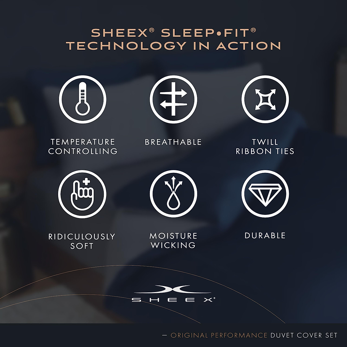 SHEEX Original Performance Cooling Duvet Cover Set, Lightweight Full/Queen Duvet Cover with 2 Standard Pillow Shams, Navy