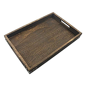 14 Inches Wooden Serving Tray with Handles, Rustic Paulownia Wood Coffee Table Tray