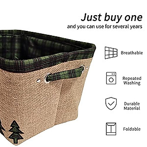 Christmas Baskets for Gifts Empty, Christmas Decorative Storage Baskets with Handles for Holidays Christmas Halloween, Christmas Tree Pattern Large Foldable Organizer Bins for Living Room 13"
