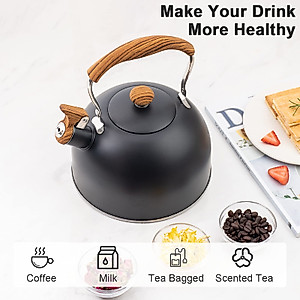 Whistling Tea Kettles with Wood Grain adjustment Nylon Handle, 2.3 Quart Capacity with Capsule Base Tea Kettle, Black