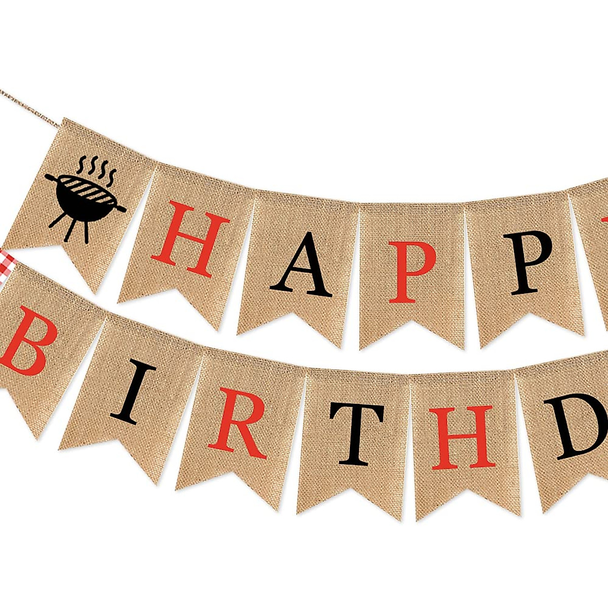 SWYOUN Burlap Happy Birthday Banner with Grill BBQ Theme Party Supplies Barbecue Party Garland Decoration