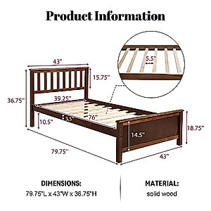 Merax Twin Size Platform Bed, Wood Twin Bed Frame with Headboard, Footboard and Wood Slat Support, No Box Spring Needed, Walnut